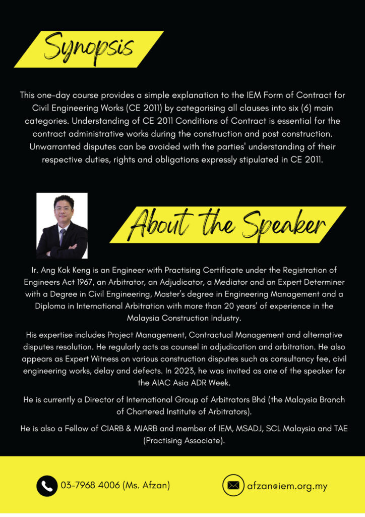 1-DAY VIRTUAL COURSE ON IEM CONDITIONS OF CONTRACT SIMPLE EXPLAINER - 05 MARCH 2024 - Malaysia ...